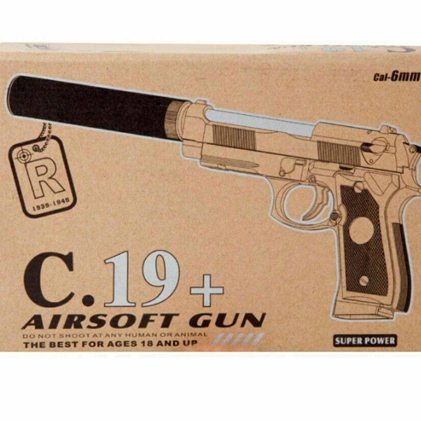تفنگ اسباب بازی کلت فلزی ساچمه ای ایرسافت گان پلاس مدل 19 Airsoft Gun C