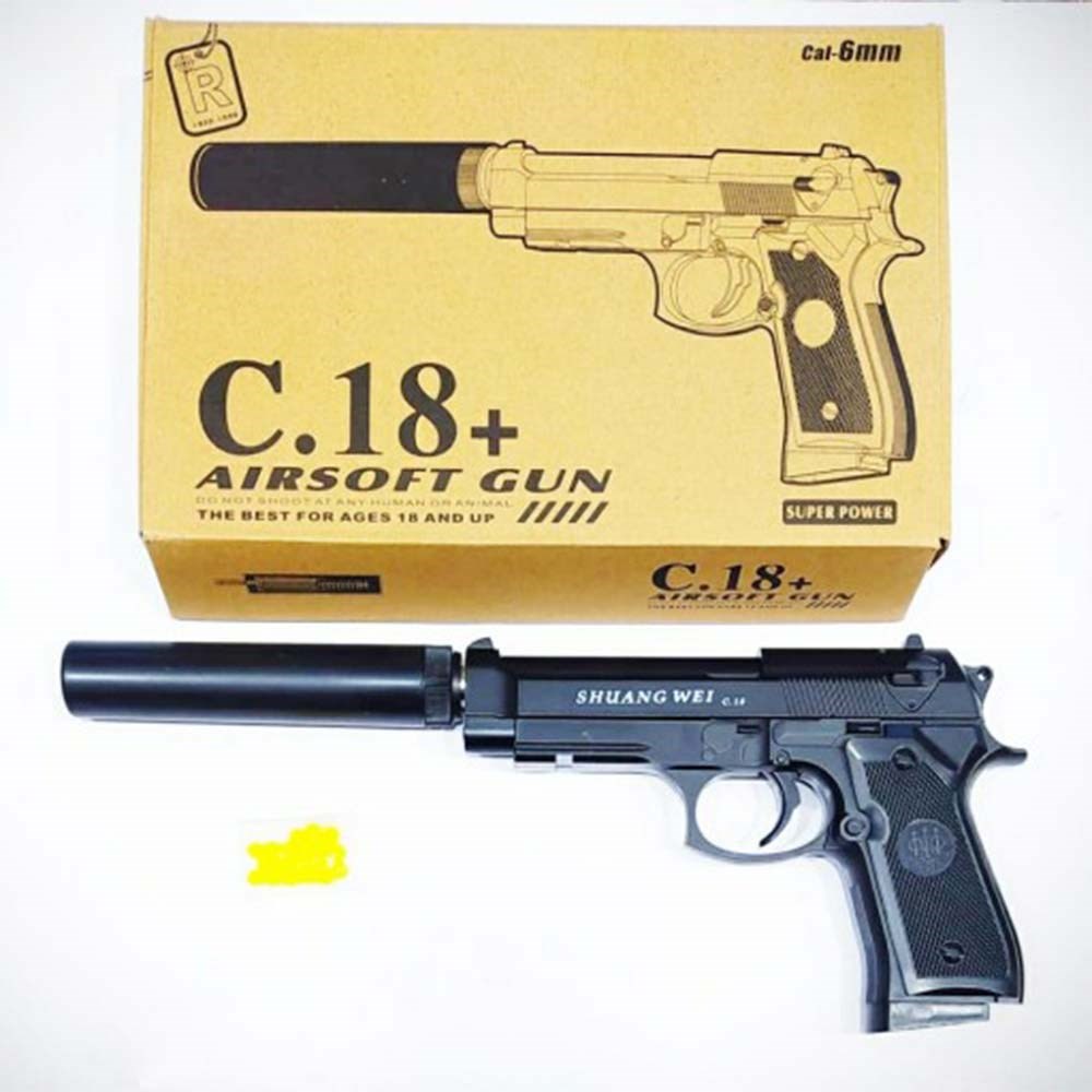 تفنگ اسباب بازی ساچمه ای کلت فلزی ایرسافت گان پلاس مدل 18 Airsoft Gun C